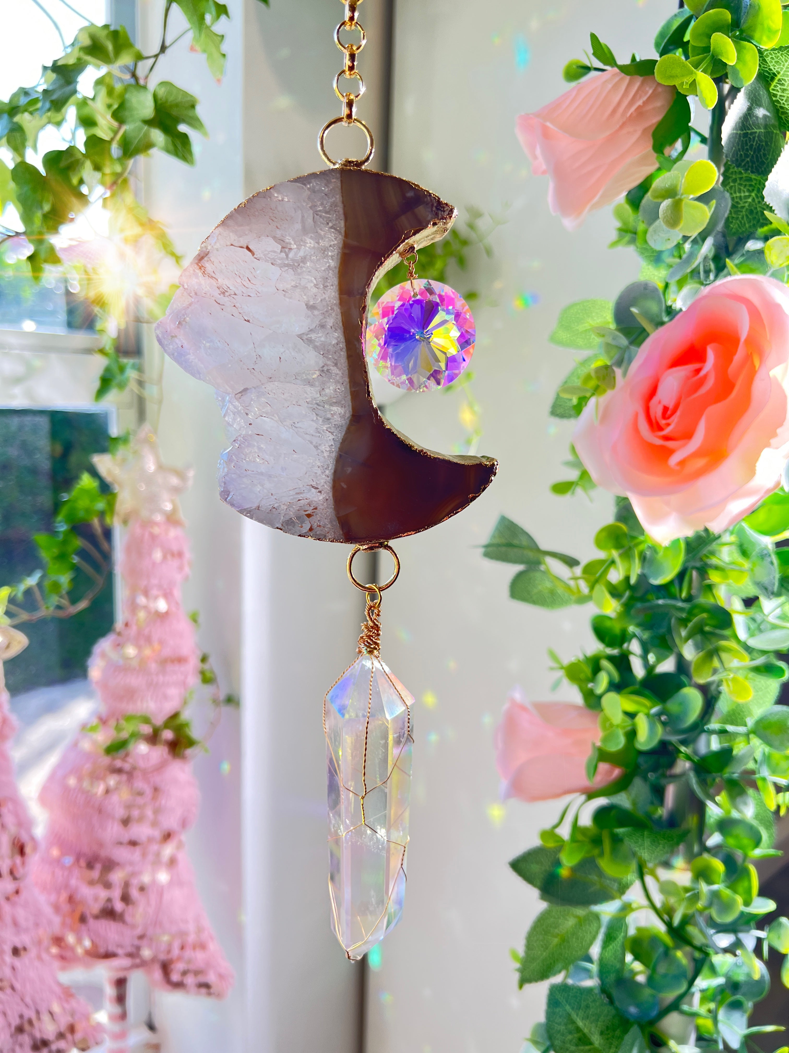 Alabaster Icicle ~ White Amethyst Crescent Moon Suncatcher – Luna Rose ...